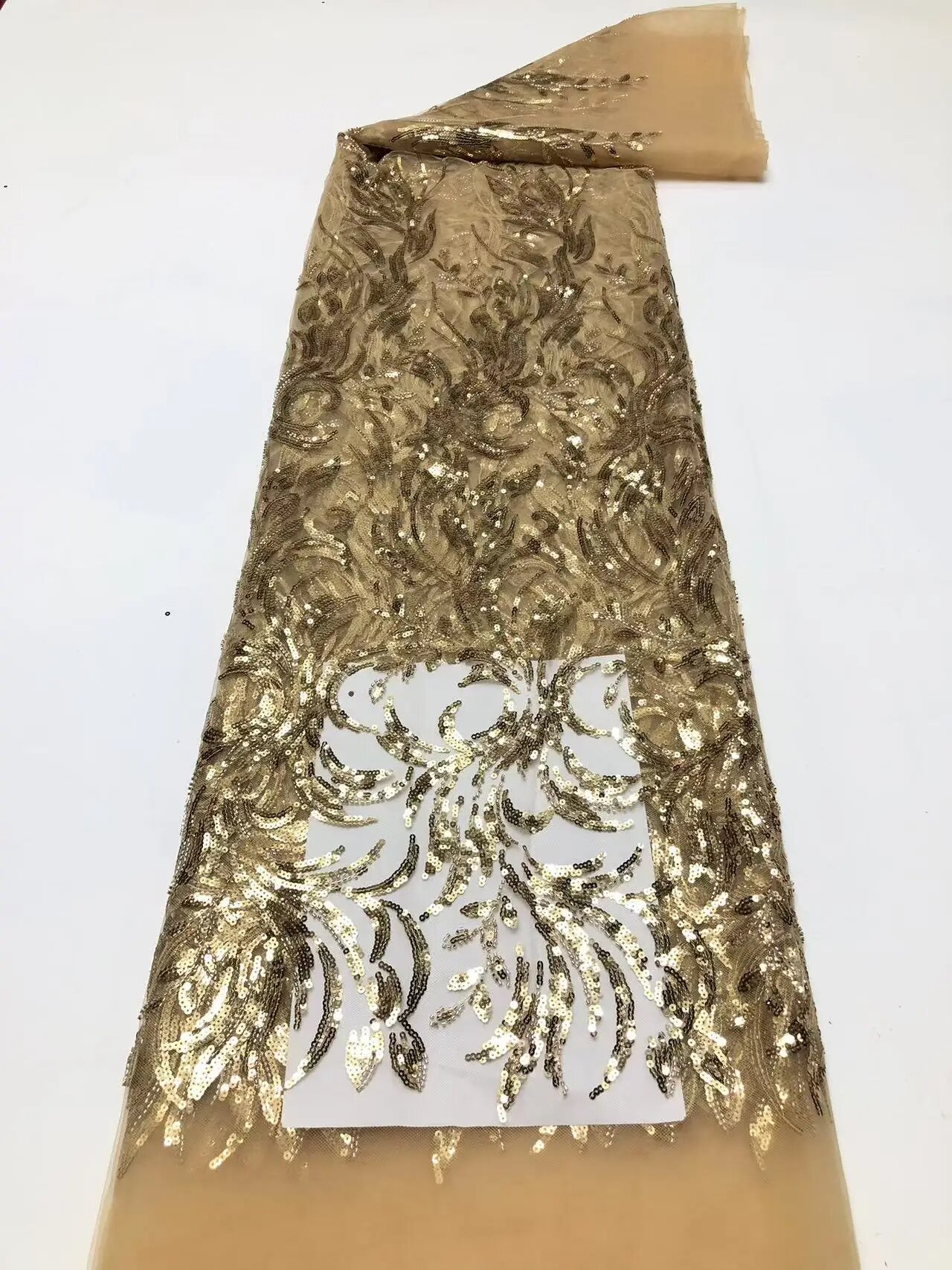 Зелёная кружевная ткань с пайетками African Lace Fabric 2.5yard, ldd7