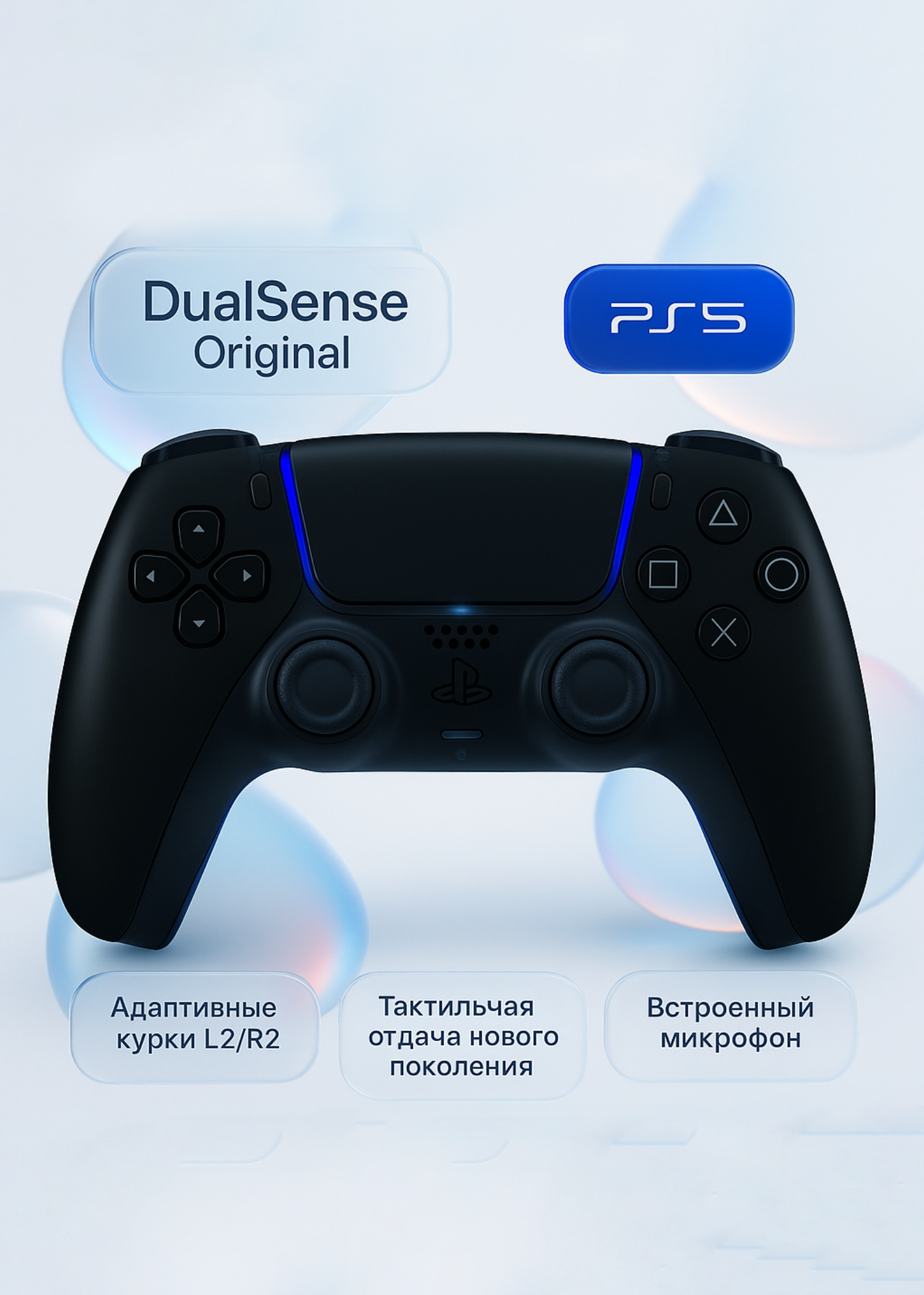 Геймпад DualSense для PS5, беспроводной, Чёрный (Cosmic black)