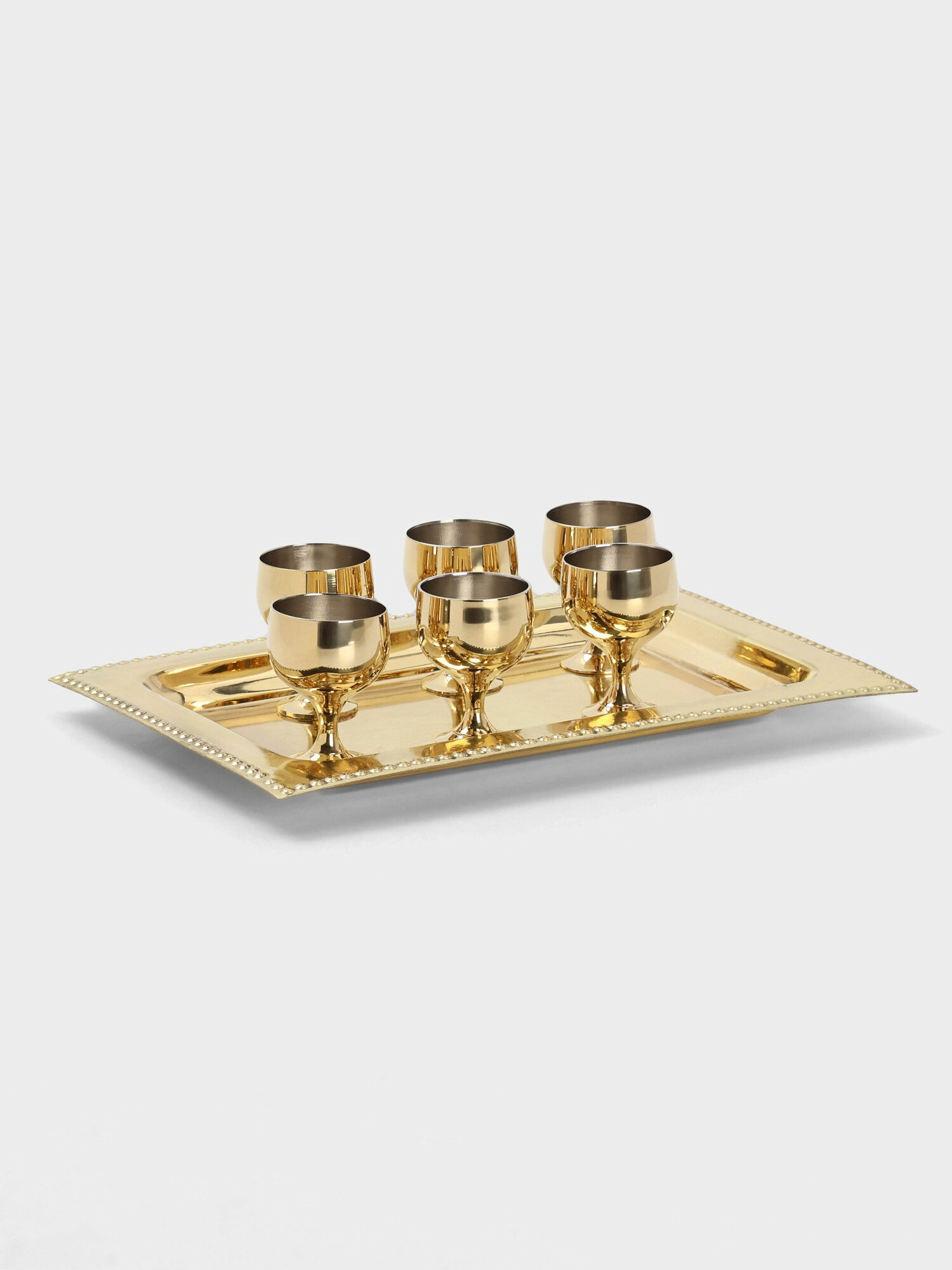 Набор рюмок на подносе, 24x17 см, 6 шт, цвет: золотистый, назначение: для водки/ликера