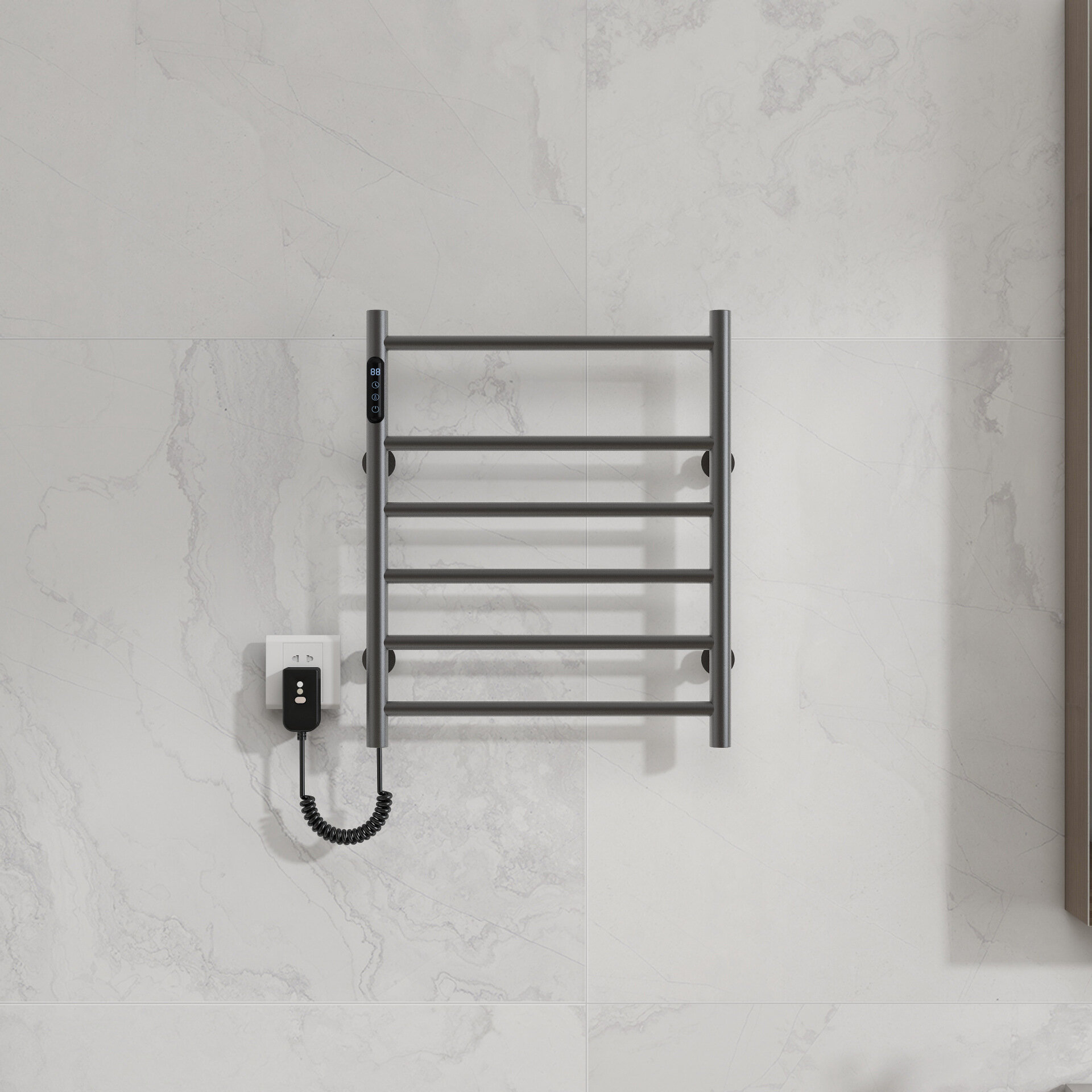 Космический алюминиевый умный электрический подогреваемый полотенцесушитель с постоянной температурой, вращающаяся стойка для хранения из нержавеющей стали без сверления