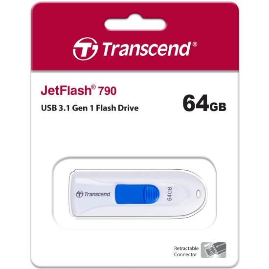 USB флешка Transcend 64Gb JetFlash 790W white USB 3.1 Gen 1 (90/28 Mb/s)