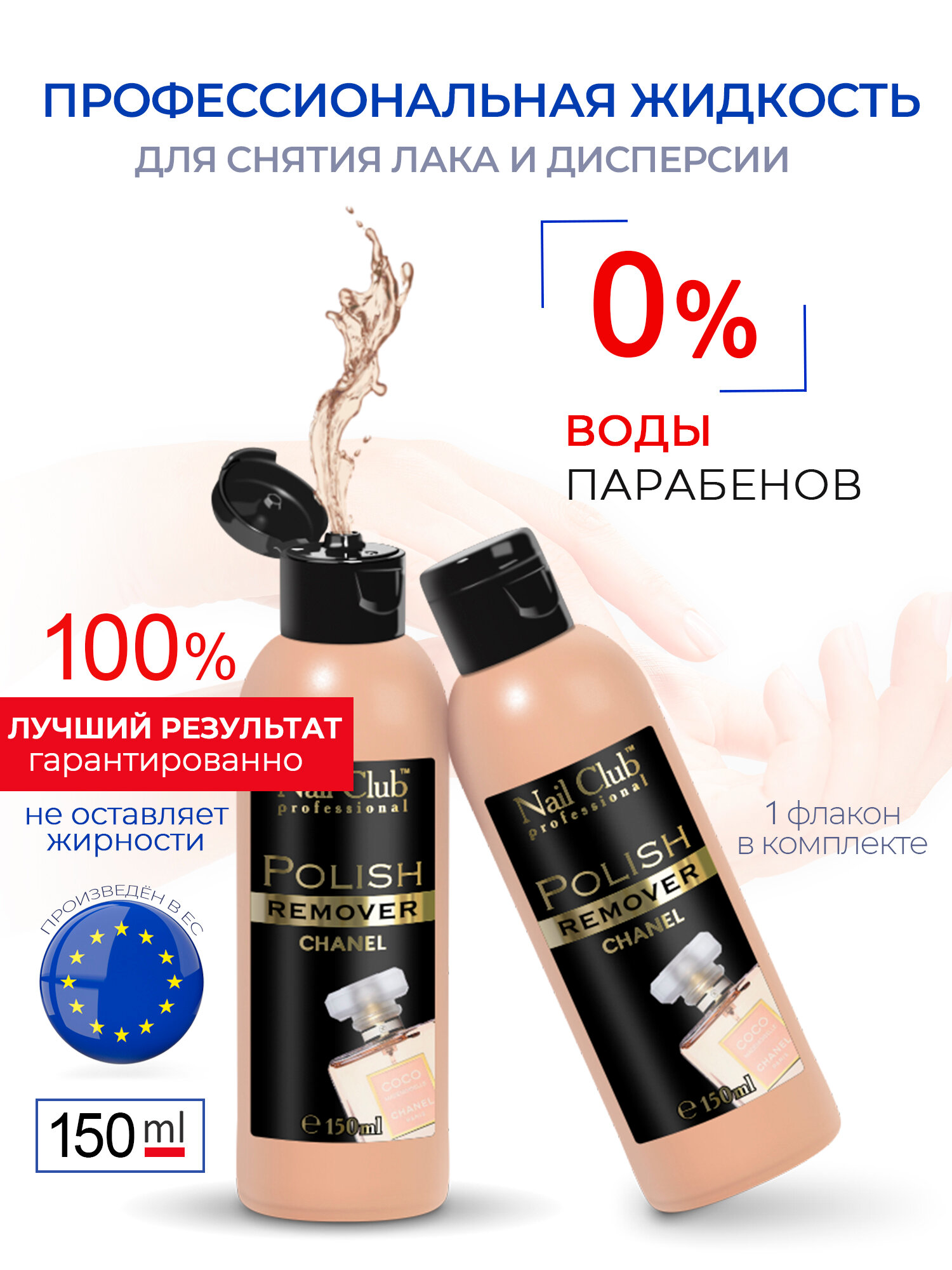 Nail Club Жидкость для снятия лака с парфюмом Polish Remover CHANEL 150 мл.