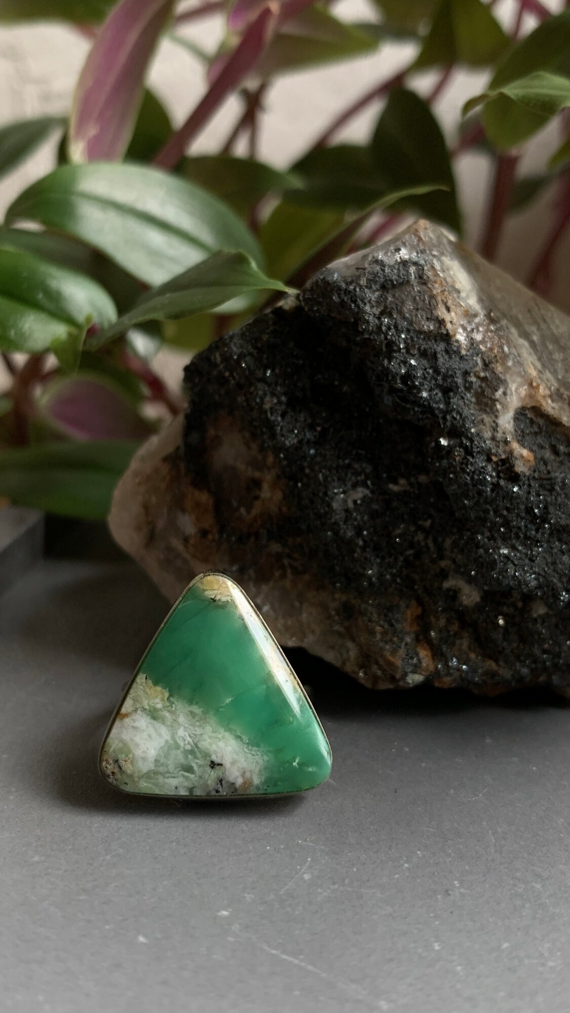 Кольцо-кулон, хризопраз