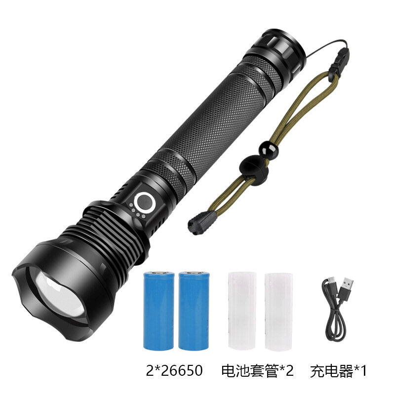 Длинный фонарик P70 с 2x батареями 26650, алюминиевый корпус, USB-зарядка, наружный инструмент