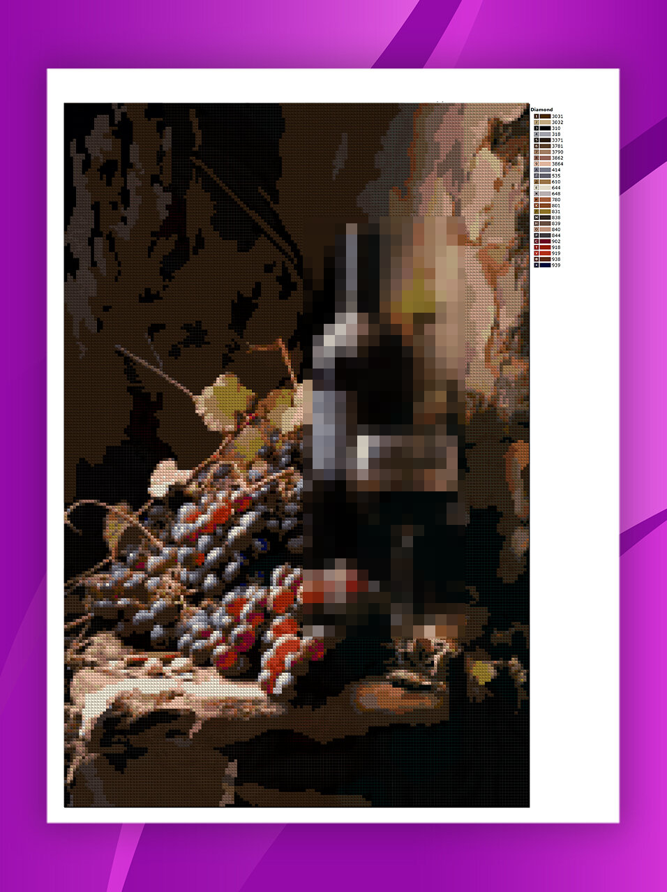 Алмазная мозаика без подрамника - вышивка Винный натюрморт 40 х 60 см