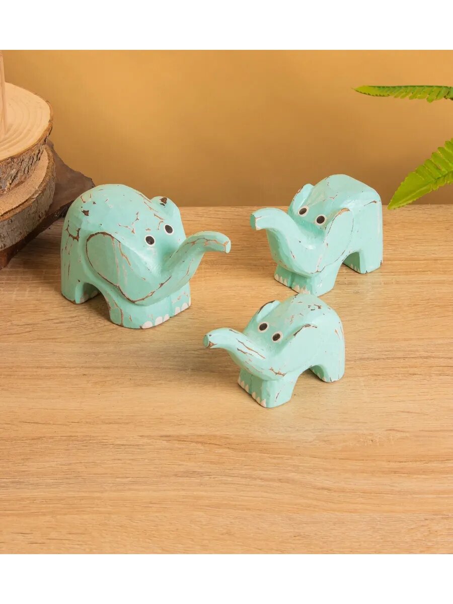 Набор фигуррок Милые слоники, 3 шт, бирюзовый