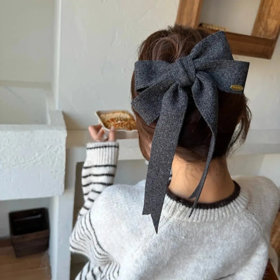 Вязаные заколки для волос с бантом Серый, 2