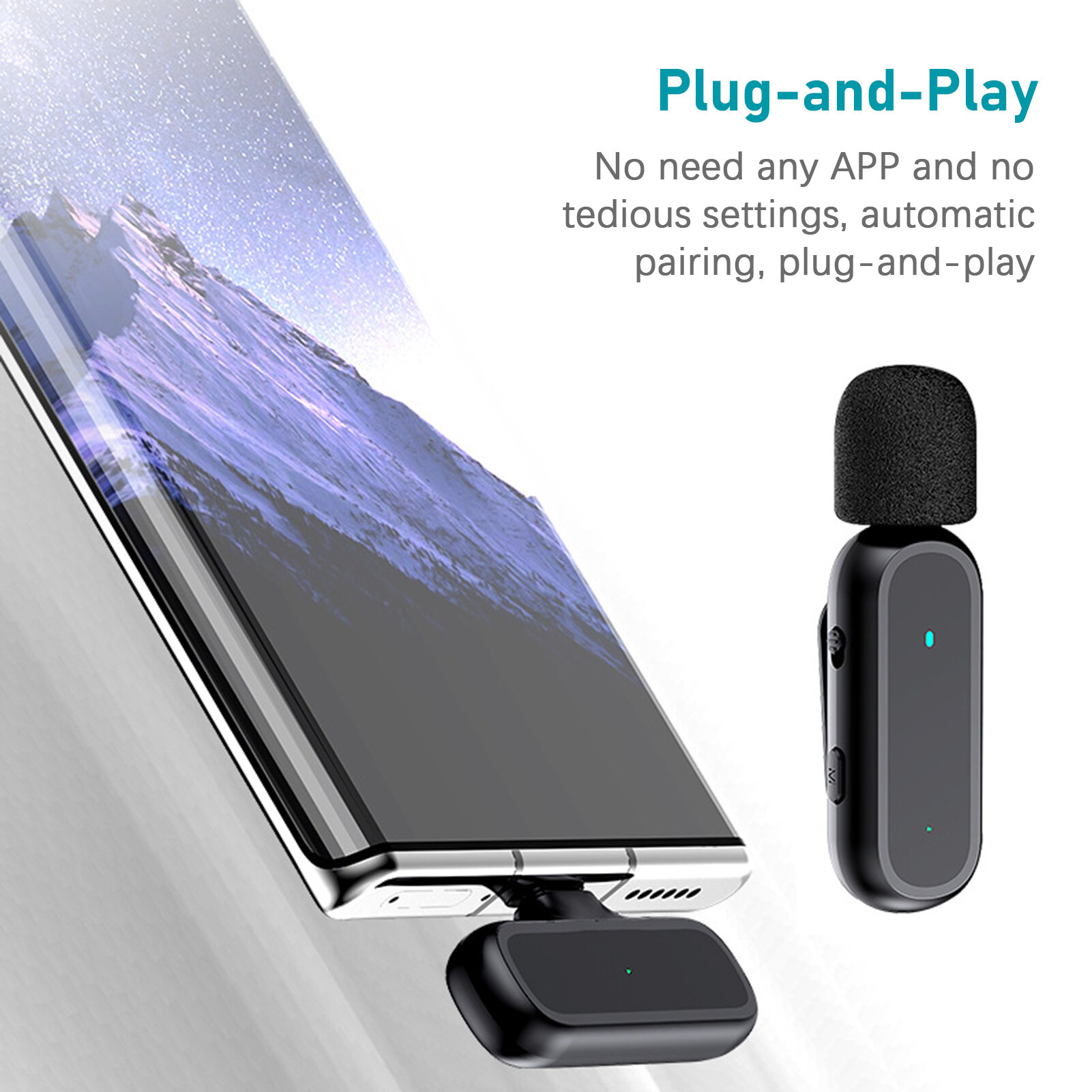 Портативная беспроводная система микрофонов с одним триггером и двумя клипсами для телефонов Android Type-C, микрофон для записи видео, дальность передачи 20 м, встроенный аккумулятор с зарядным чехлом для трансляции видеоблога, интервью