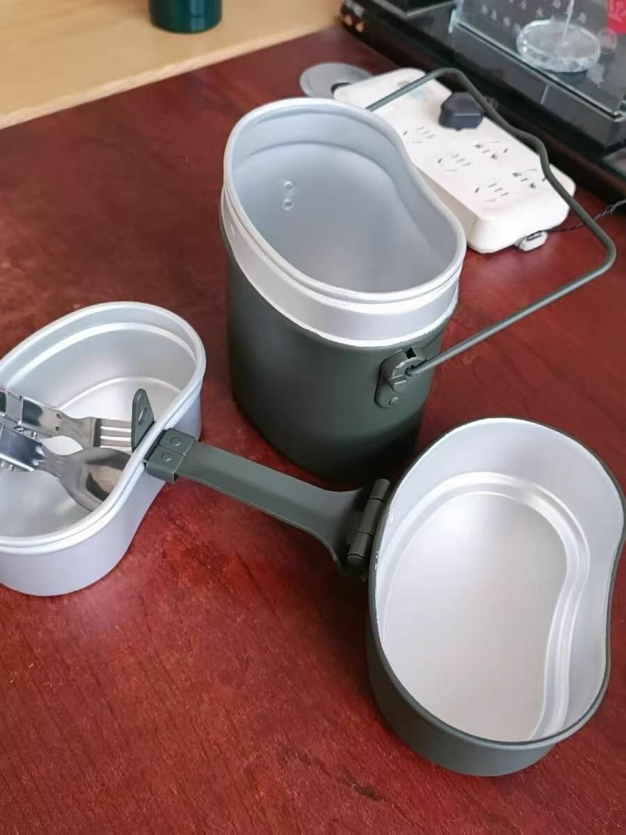 Тактический армейский походный котелок 3 в 1 (сковородка, тарелка) алюминиевый/подвесной котелок туристический/посуда для похода, рыбалки, охоты, кемпинга