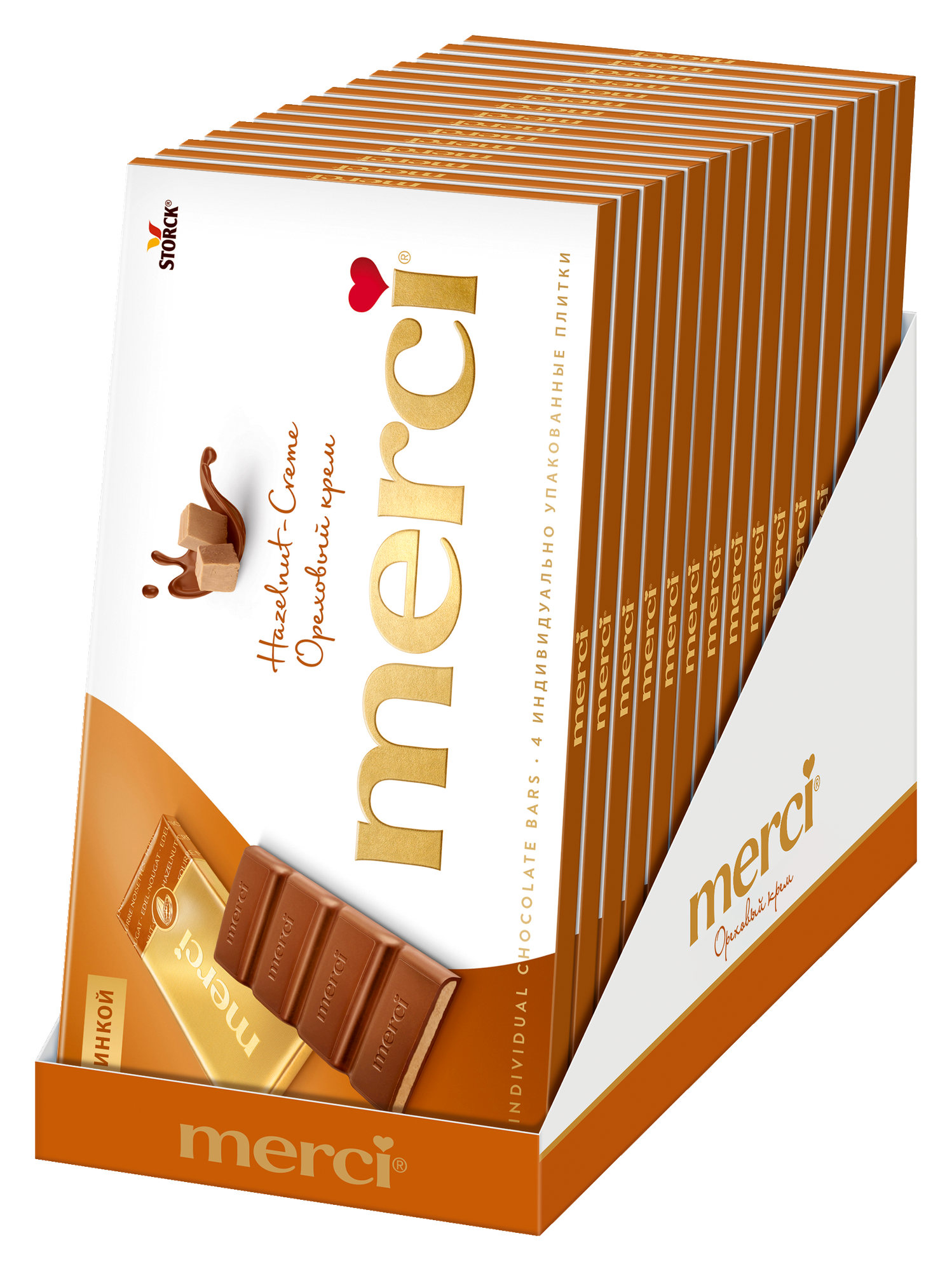 Молочный шоколад Merci с ореховым кремом, 112 г, 15 уп.