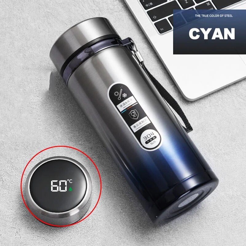 Термос стальной 500ml Cyan с цифровым дисплеем