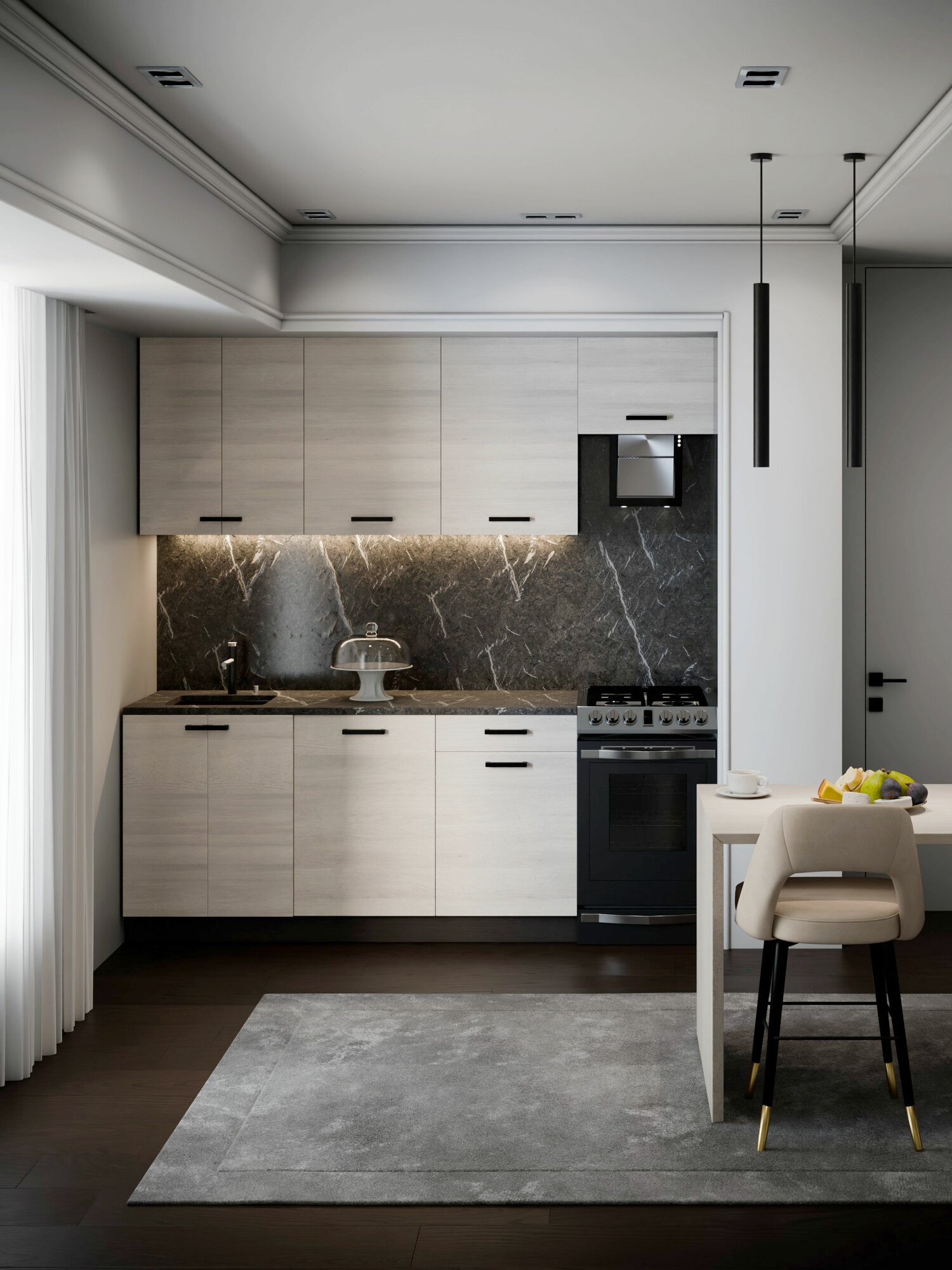 Кухня модульная прямая со столешницей Мария, 220 см, Венге/Лоредо ЛДСП, 180 х 220 х 60 см, столешница 60 см.