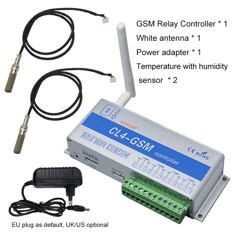KONLEN CL4 GSM Релейный контроллер With 2 Hum Sensor