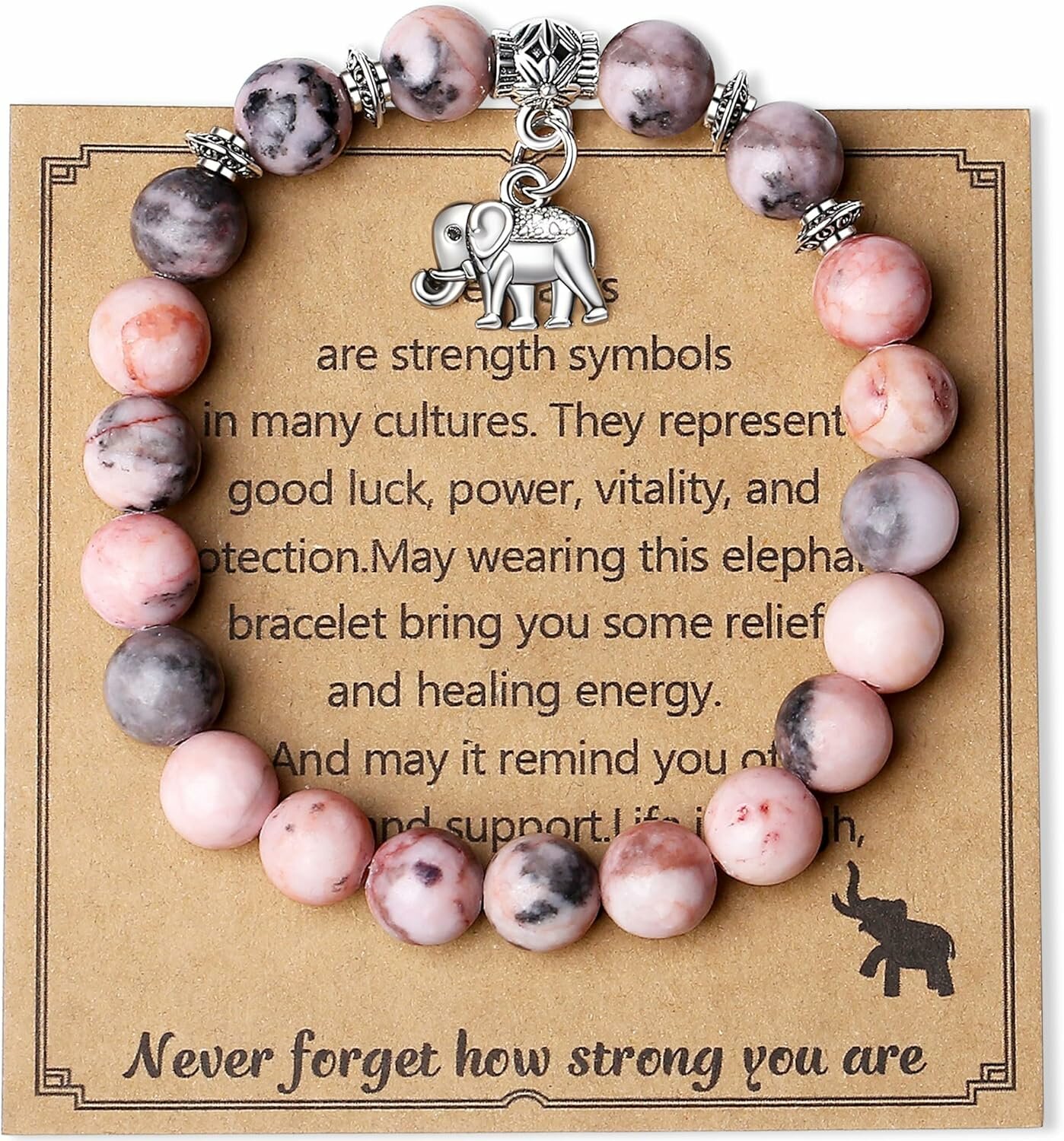 Подарки для женщин на тему слонов, вдохновляющий браслет со слоном, браслет, символизирующий расширение прав и возможностей женщин, браслет для снятия тревоги, эластичный браслет из натуральных каменных бусин диаметром 8 мм.