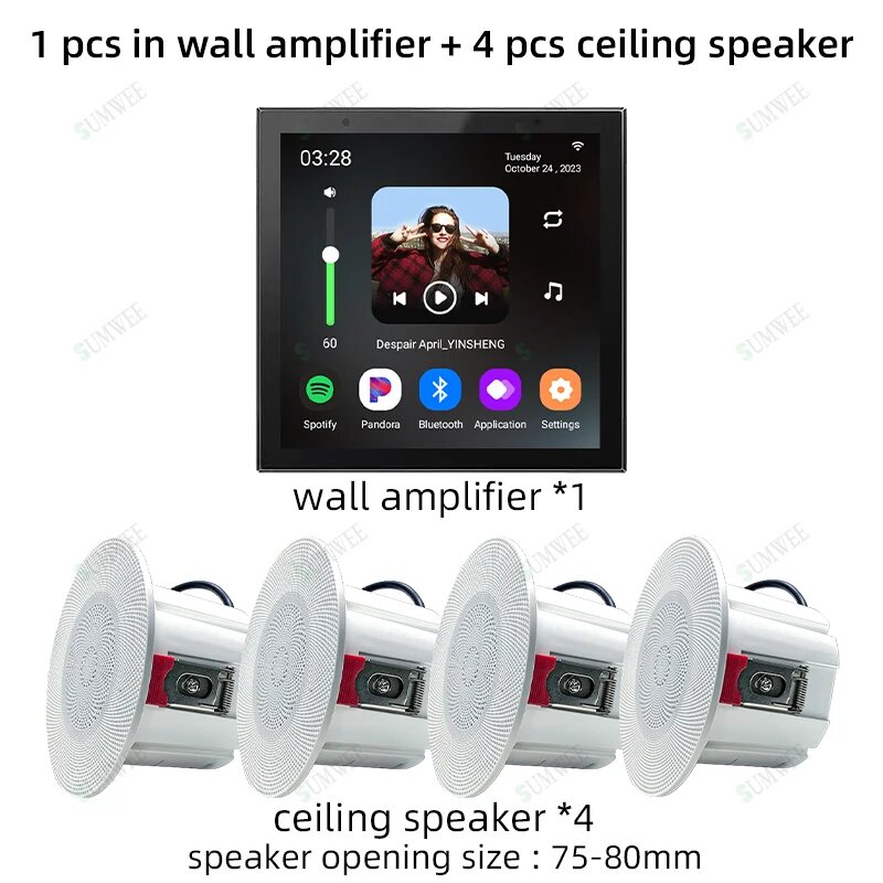 Умная аудиосистема TUYA для дома, настенный усилитель звука, система Android 11, Black amp-4 spks