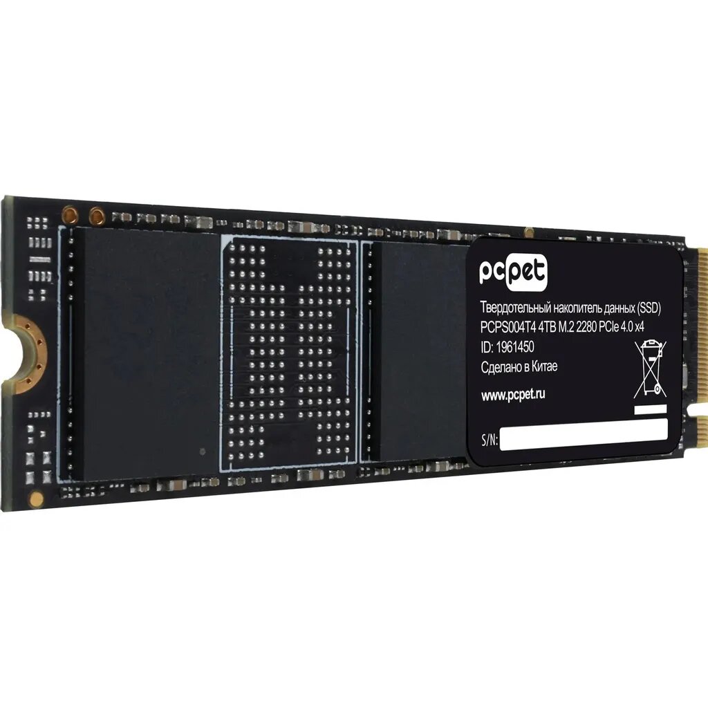 SSD накопитель PC PET PCPS004T4 4ТБ, M.2 2280, PCIe 4.0 x4, NVMe, M.2, oem