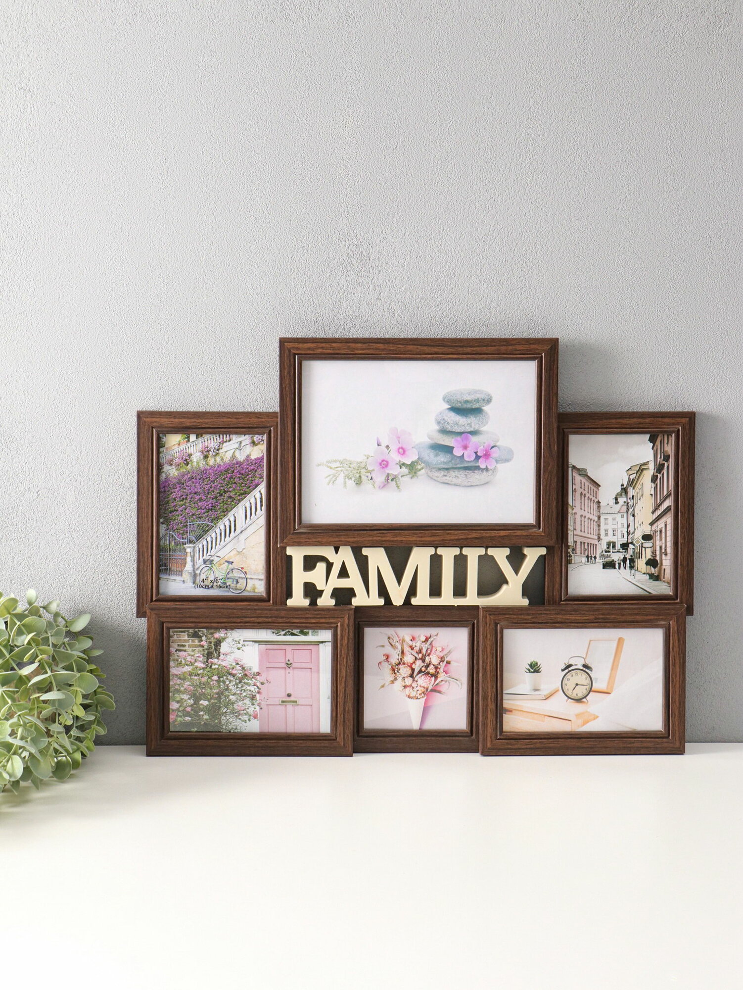 Фоторамка - коллаж на 6 фото 10x10 см, 10x15 см, 15x20 см "Семья", пластик под т. дерево, 49x36 см