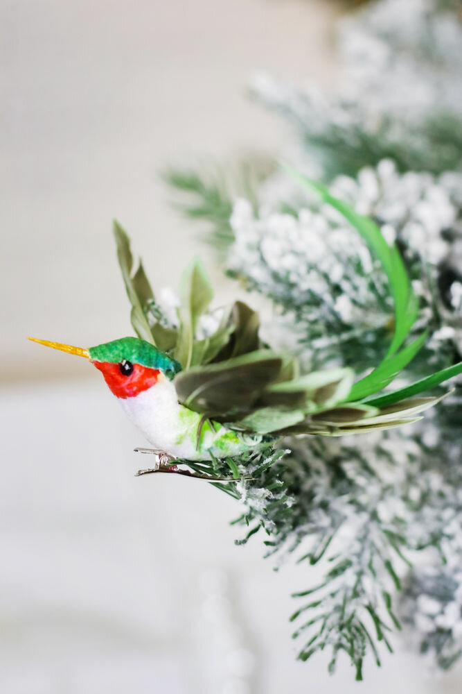 Ёлочная игрушка колибри эвелин на клипсе, перо, оливковая, 18 см, Goodwill MC40418-1