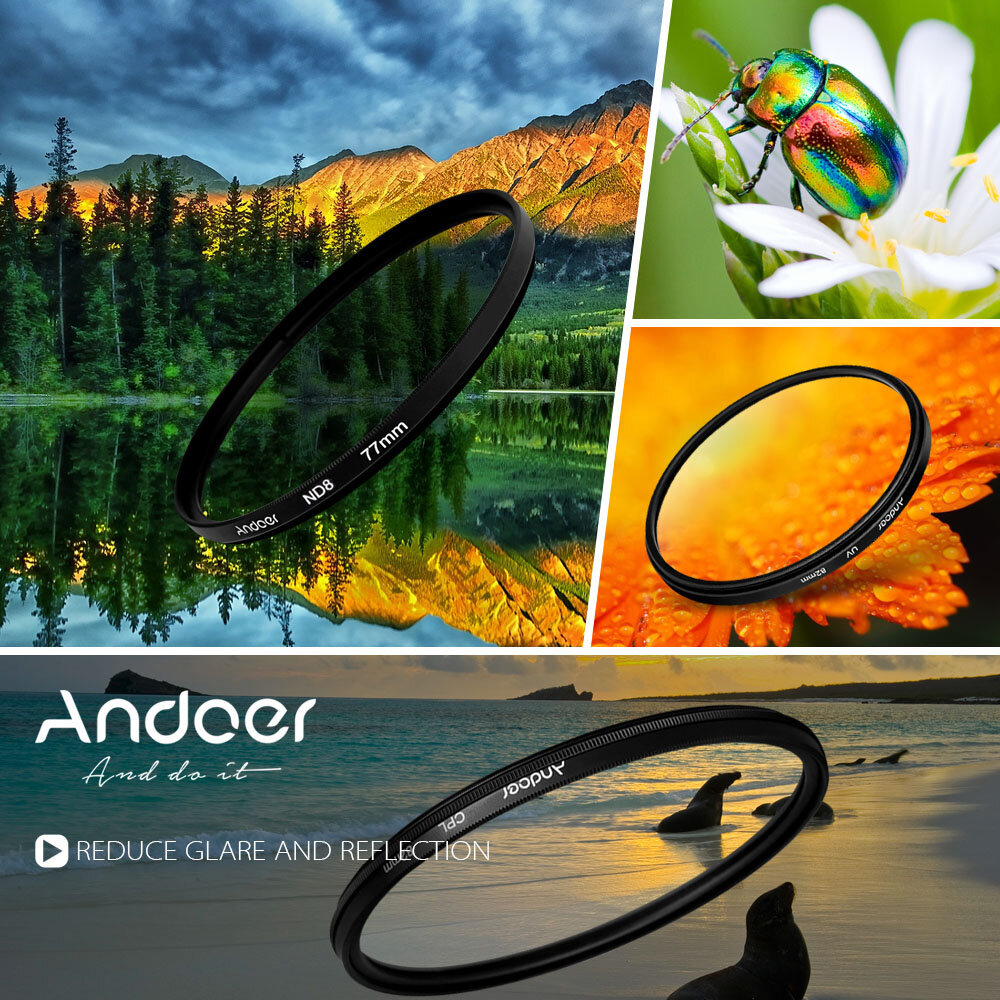 Andoer 52 мм UV+CPL+ND8 Circular Filter Kit Круговой поляризационный фильтр ND8 Фильтр нейтральной плотности с сумкой для Nikon Canon Pentax Sony DSLR Camera