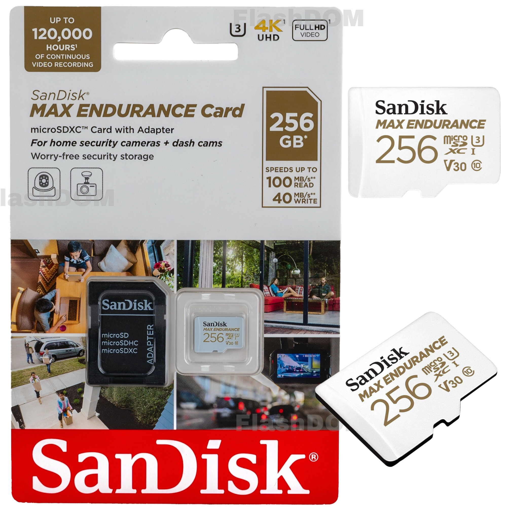 Карта памяти SanDisk MicroSDXC 256 ГБ MAX Endurance for Home Security Card UHS-I U3 V30 (100 Mb/s) Class 10 + SD адаптер
