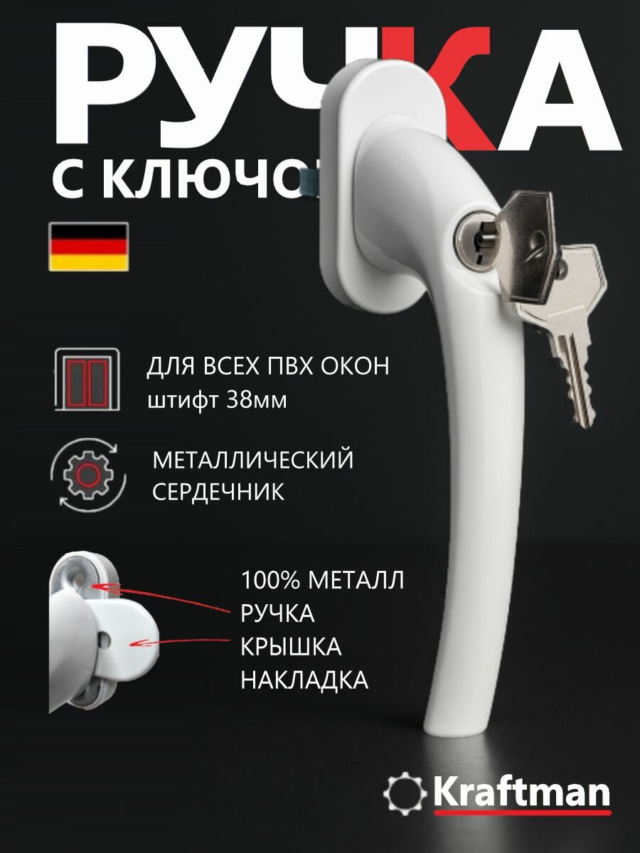 Ручка для пластиковых окон с ключом и замком, ручка оконная с защитой для детей, белая