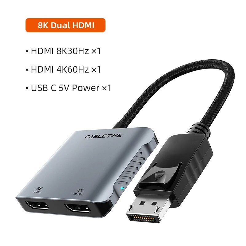 CABLETIME 2 в 1 DP to Dual HDMI 8K 4K Конвертер