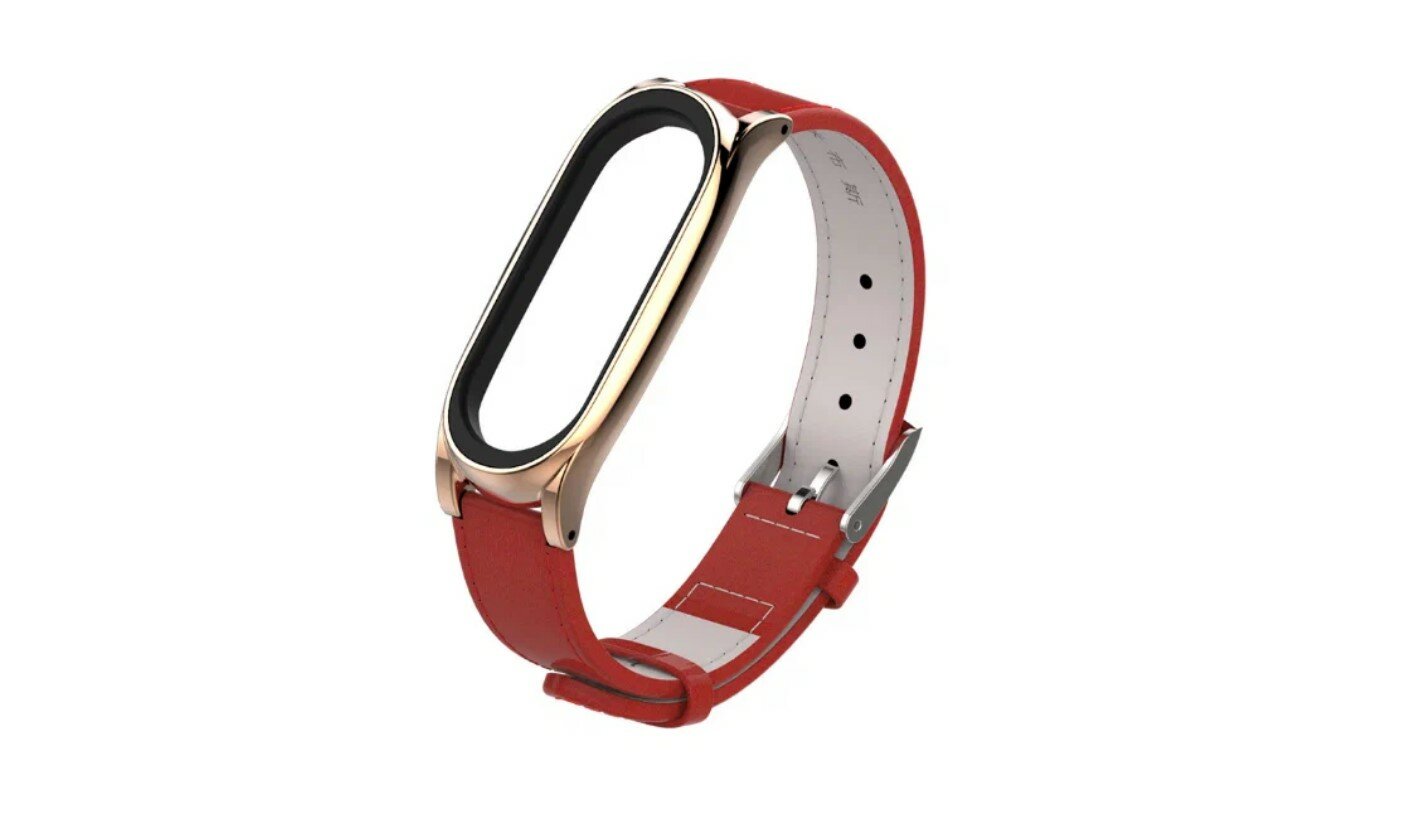 Сменный ремешок MyPads из качественной импортной кожи для фитнес-браслета Xiaomi Mi Band 5 с прошивкой (красный)