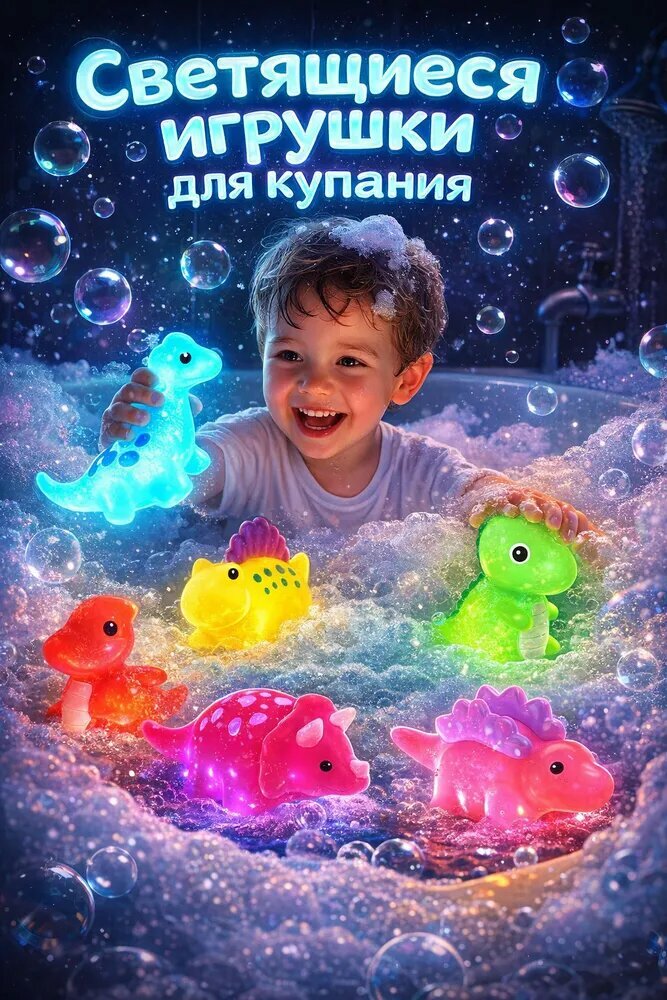 Игрушки для купания в ванной светящиеся динозаврики
