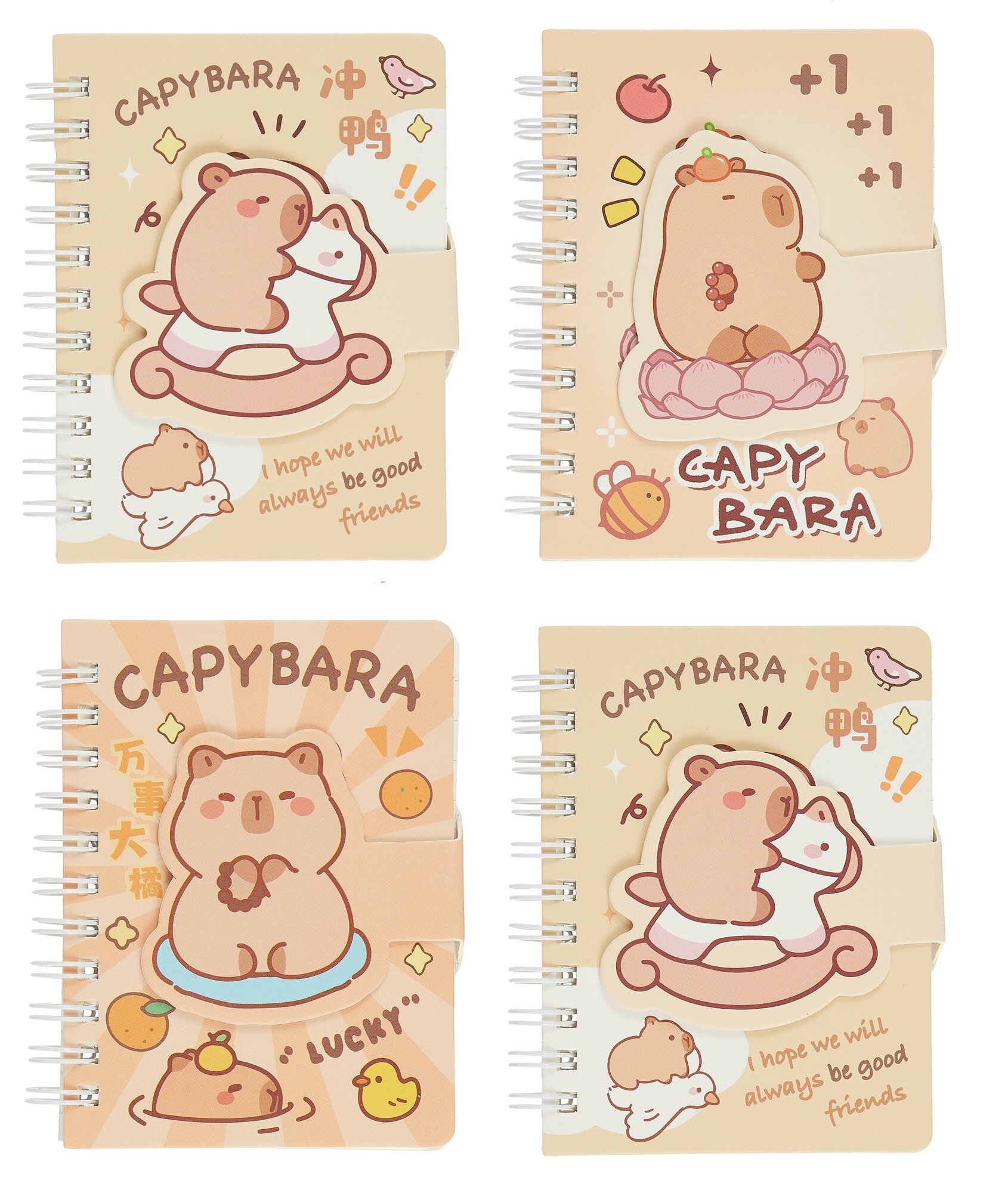 Записная книжка А7 80л лин. "CAPYBARA" спираль, карт. обл, липучка, ассорти