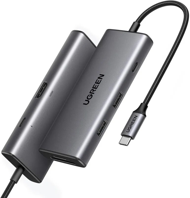 Адаптер UGREEN CM498 (15531) Revodok Pro 7-in-1 4K@30Hz HDMI&2*USB- A 3.2&USB-C 3.2&SD/TF&PD Adapter. серый