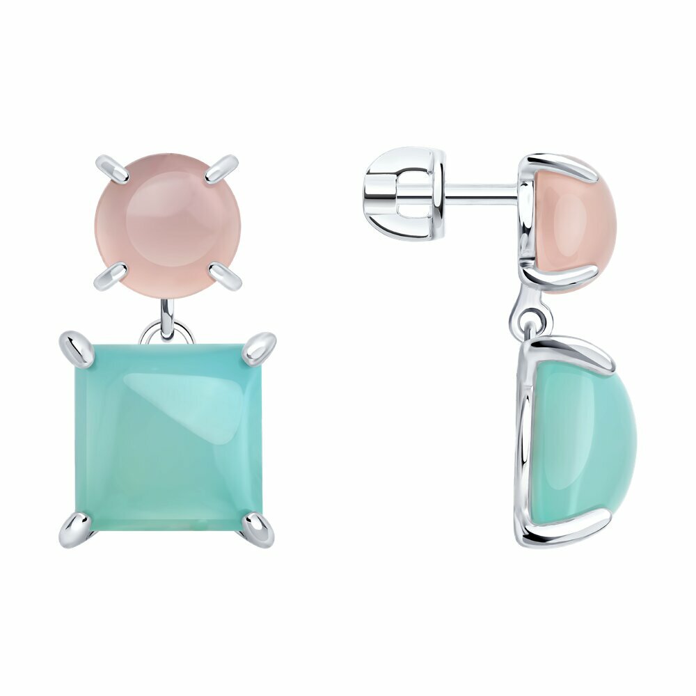 Серьги, серебро, 925 проба, родирование, халцедон