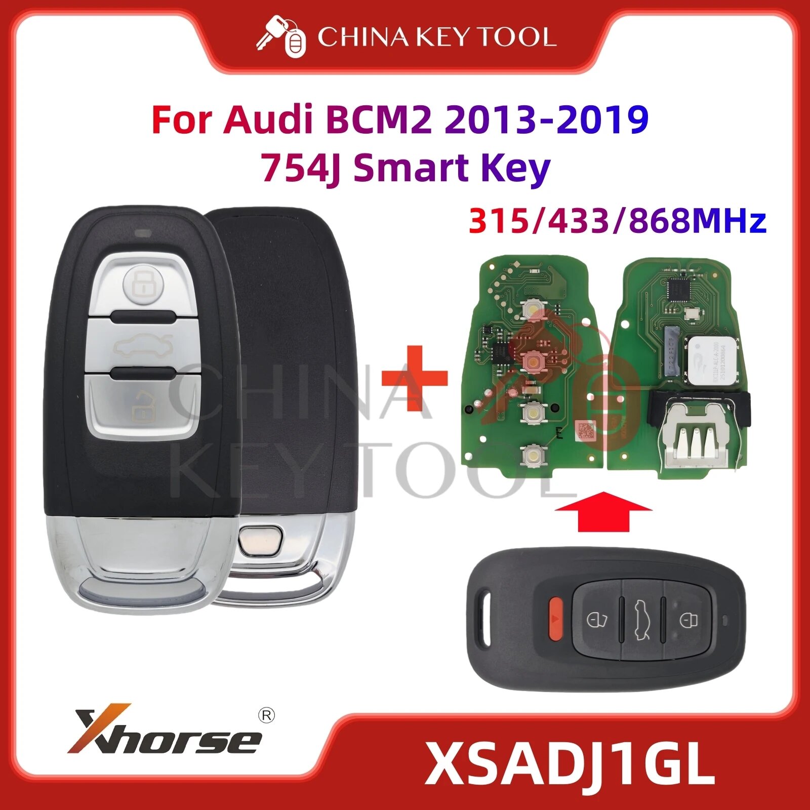 Xhorse XDNPA2GL VVDI BCM2 адаптер V2 XSADJ1GL BCM2 смарт-ключ 315 433868 МГц для Audi BCM2 2013-2019 754J