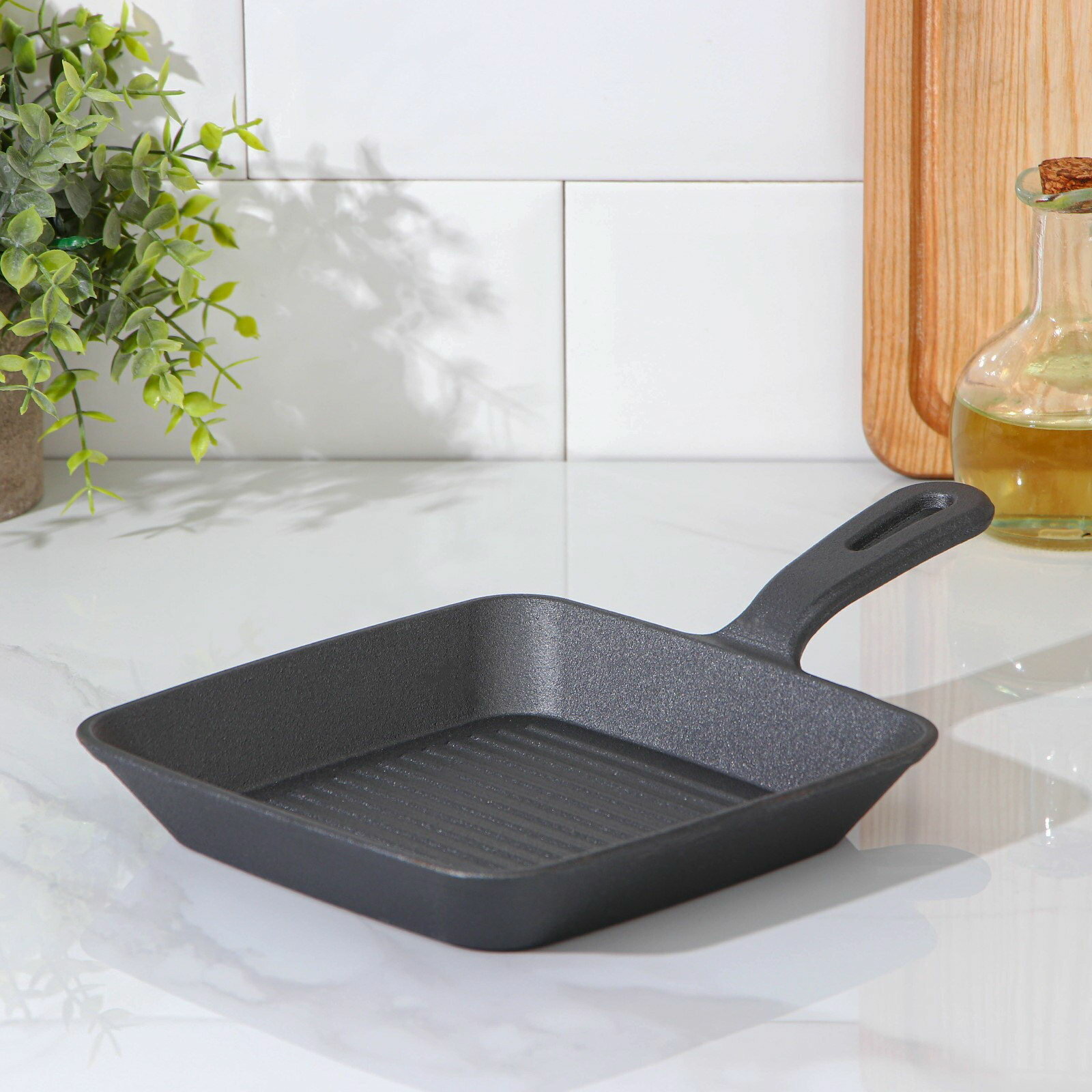 Сковорода - гриль "Квадрат. Гриль", 19x3 см, индукция, чугун, серая