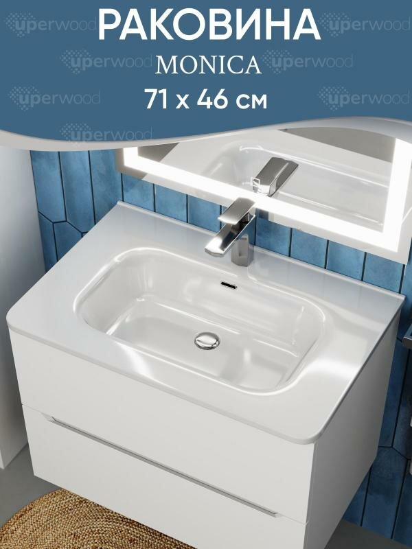 Uperwood Раковина для ванной 70 см, Uperwood Monica, белая глянцевая RMonica70wg