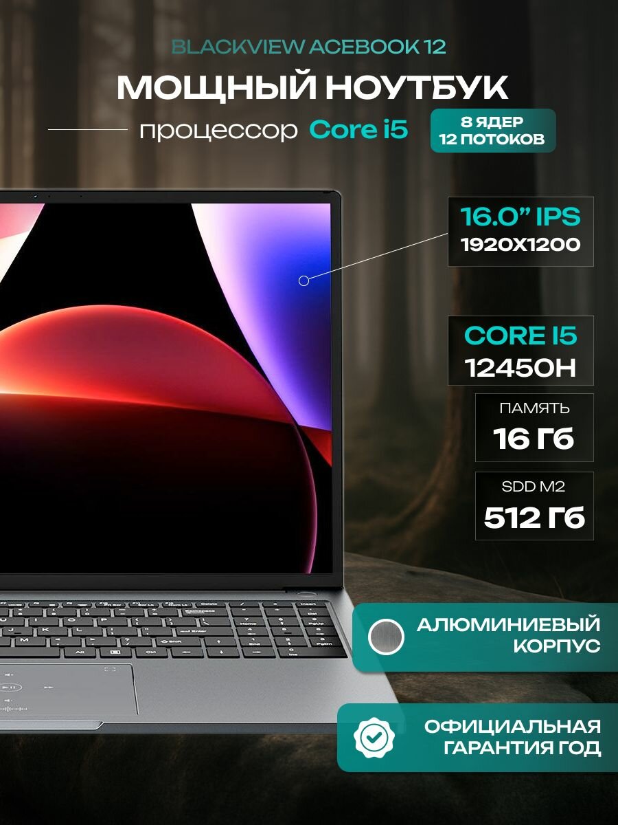 FLASHBOOK Игровой ноутбук 16", Intel Core i5-12450H, RAM 16 ГБ, SSD 512 ГБ, Intel UHD Graphics, Windows Pro, темно-серый, серый, Русская раскладка