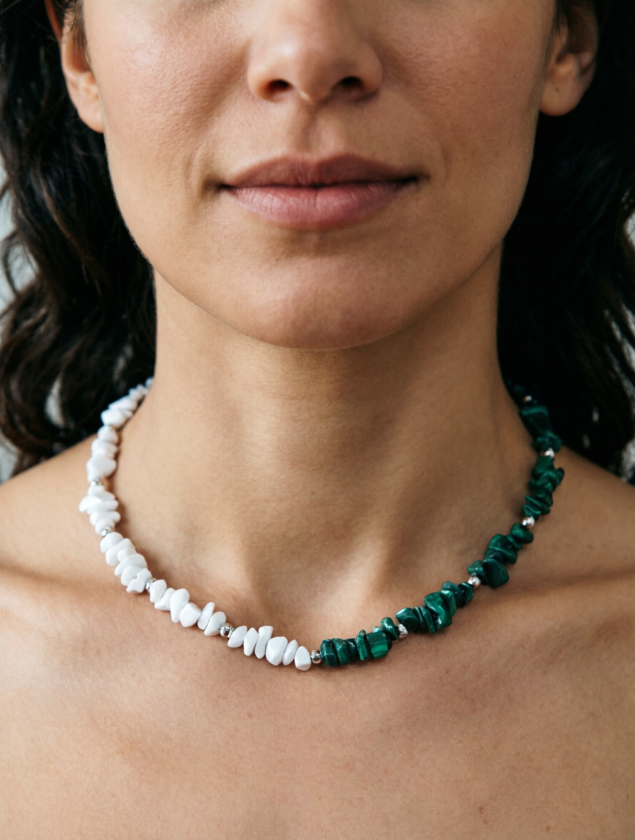 Чокер, агат, малахит