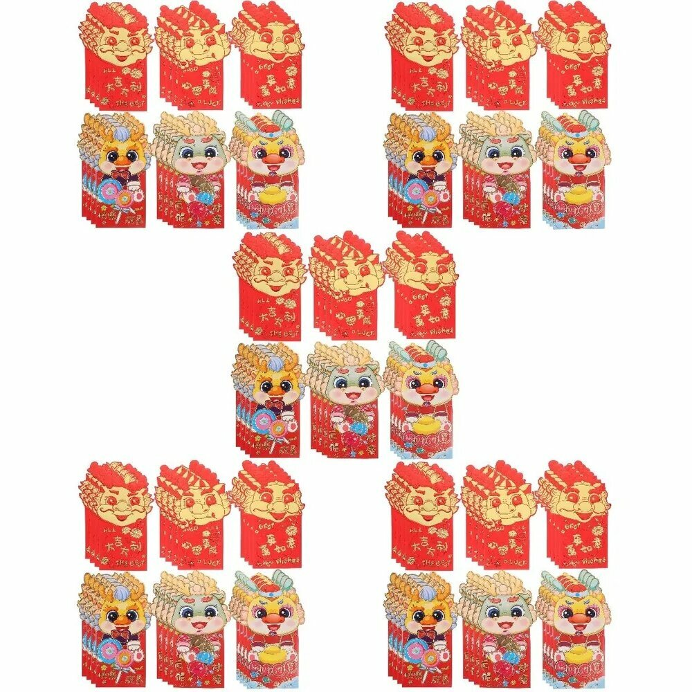 Набор разноцветных бумажных конвертов с изображением дракона 180 шт для денег