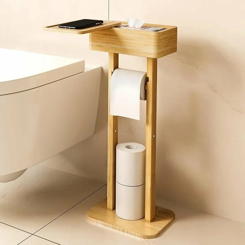 Держатель для туалетной бумаги, с ящиком, бамбуковый, 9.8x7.9x25.4 дюйма