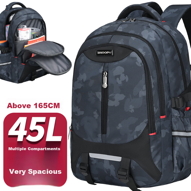 Snoopy High School Backpack, Large Capacity, Water-Resistant, for Middle School And College Students, Men's Travel Laptop Backpack, Camouflage Gray
