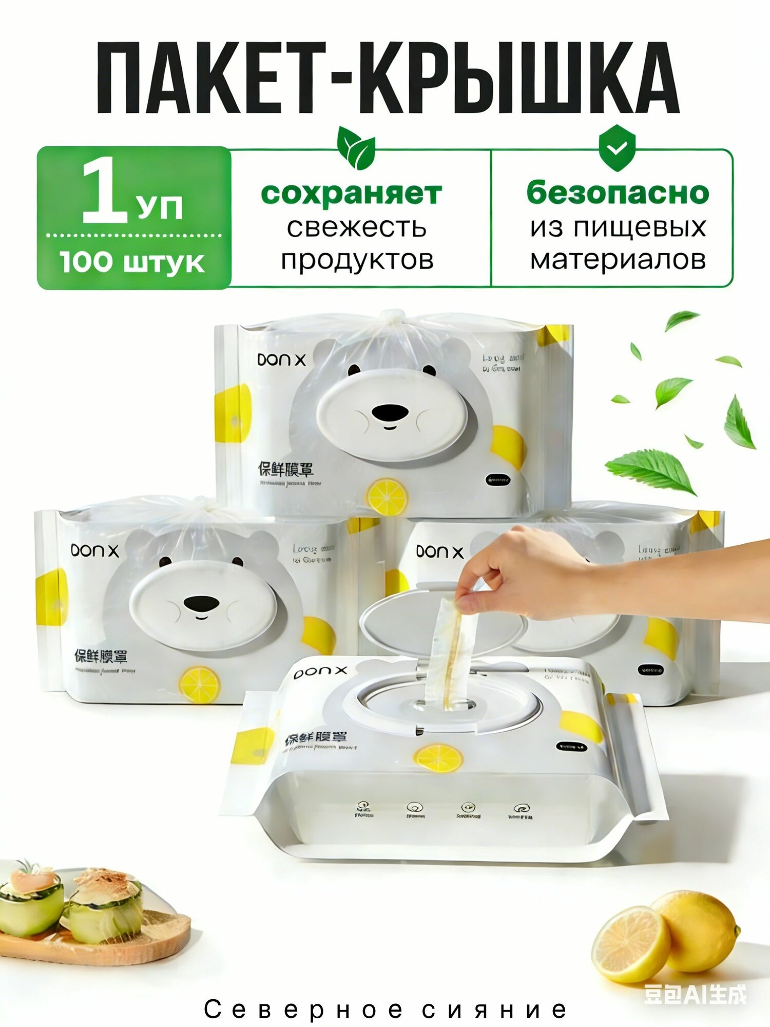 Пакет для продуктов, 100 шт диаметром до 35см, чехол для еды, пакет - крышка для посуды, шапочки для посуды см