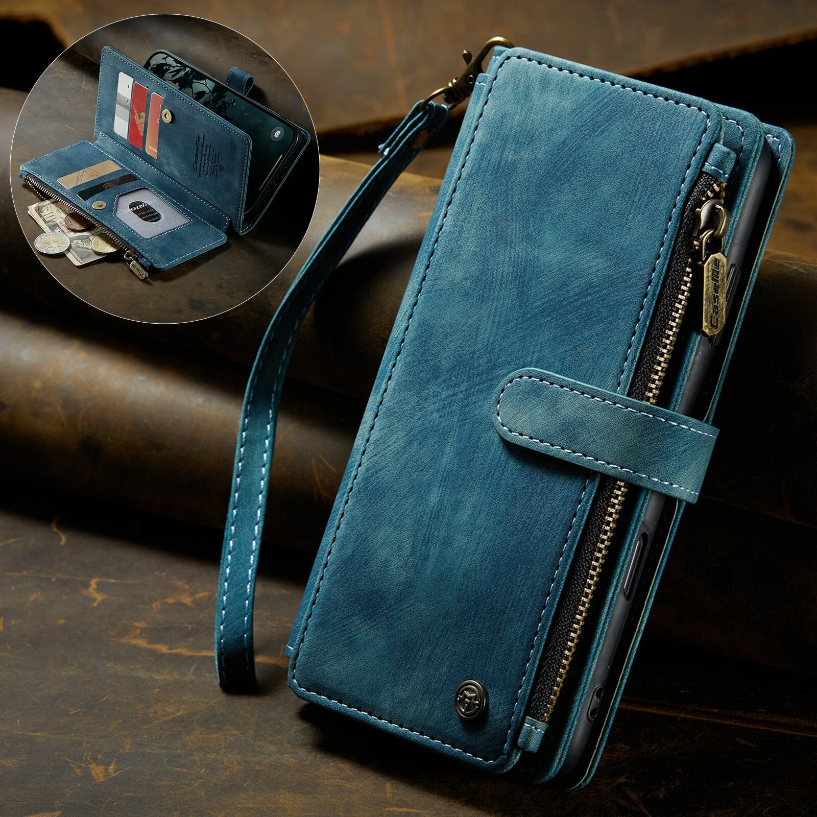 Многофункциональный чехол-кошелек CaseMe 3 in 1 Matte Wallet для iPhone 17 голубой