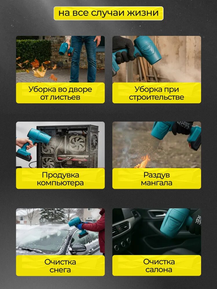 Аккумуляторная воздуходувка для уборки дома и улицы, мощность 21В, 2 АКБ, в комплекте с кейсом — фото 1