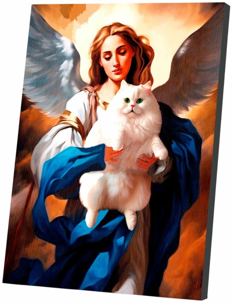 Картина по номерам "Ангел с котом" на холсте с подрамником, раскраска для детей, набор для творчества, живописи и рисования, в комплекте краски 24 цветов, 50х40 см