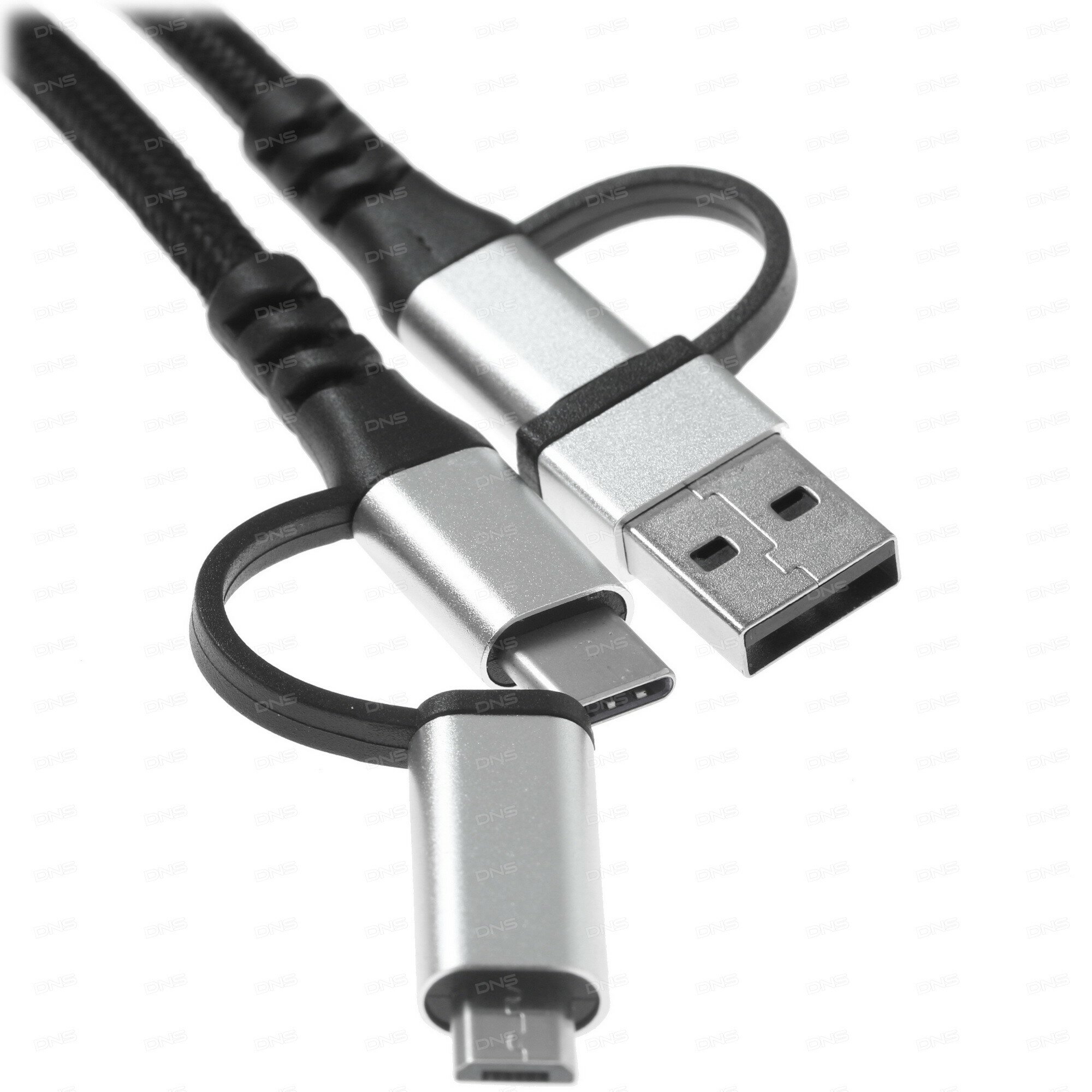 Кабель круглый DEXP micro USB, USB Type-C - USB 2.0 Type-A, USB Type-C серый 1.5 м