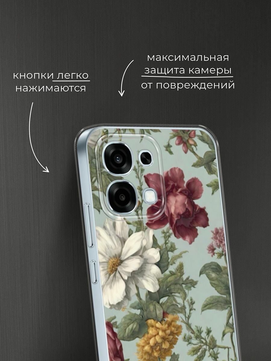 Силиконовый чехол на Oppo A6 Pro / Оппо A6 Про с принтом Акварельные красные цветы — фото 1