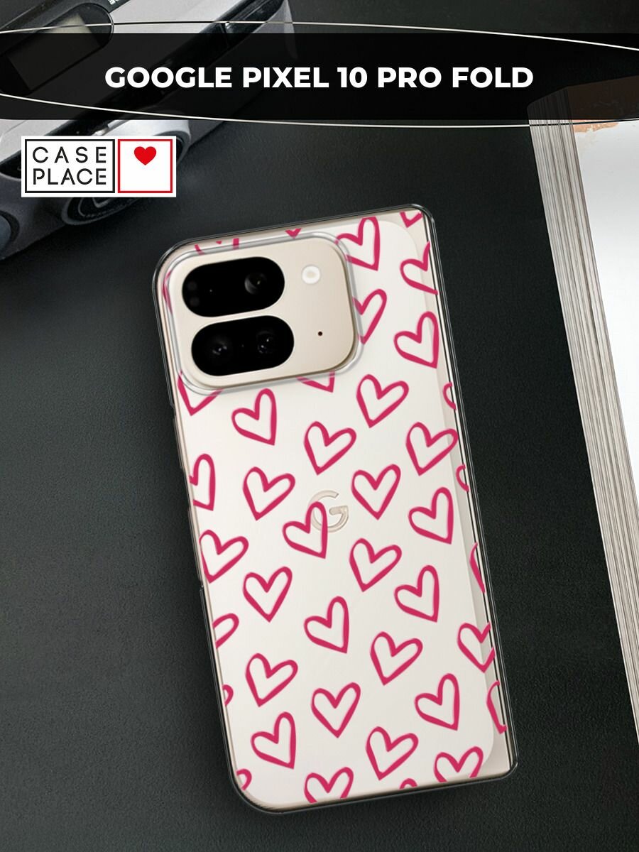 Силиконовый чехол на Google Pixel 10 Pro Fold / Гугл Пиксель 10 Про Фолд с принтом Темные сердечки