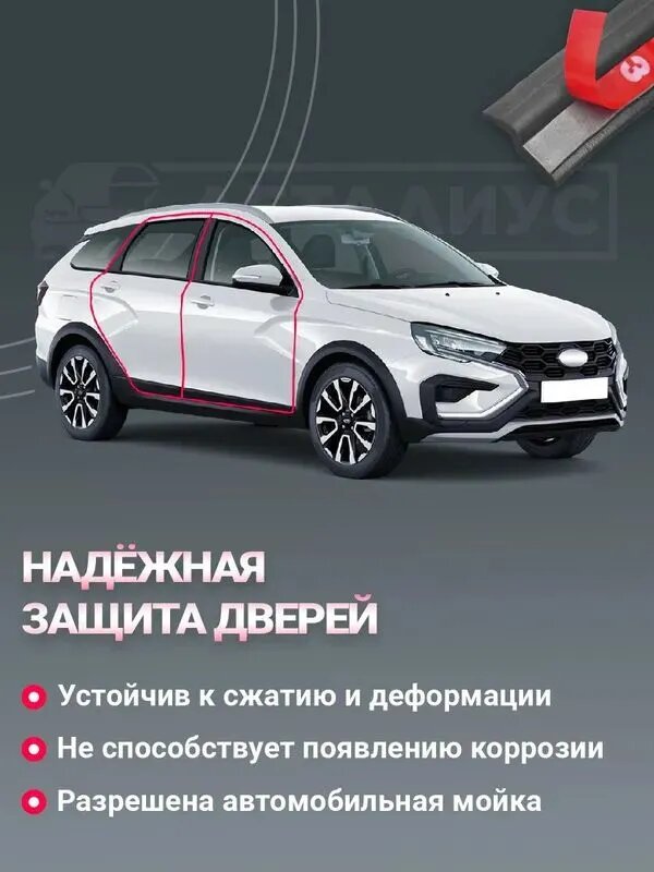 Уплотнитель автомобильный для дверей универсальный, каучук, черный, 6м — фото 1