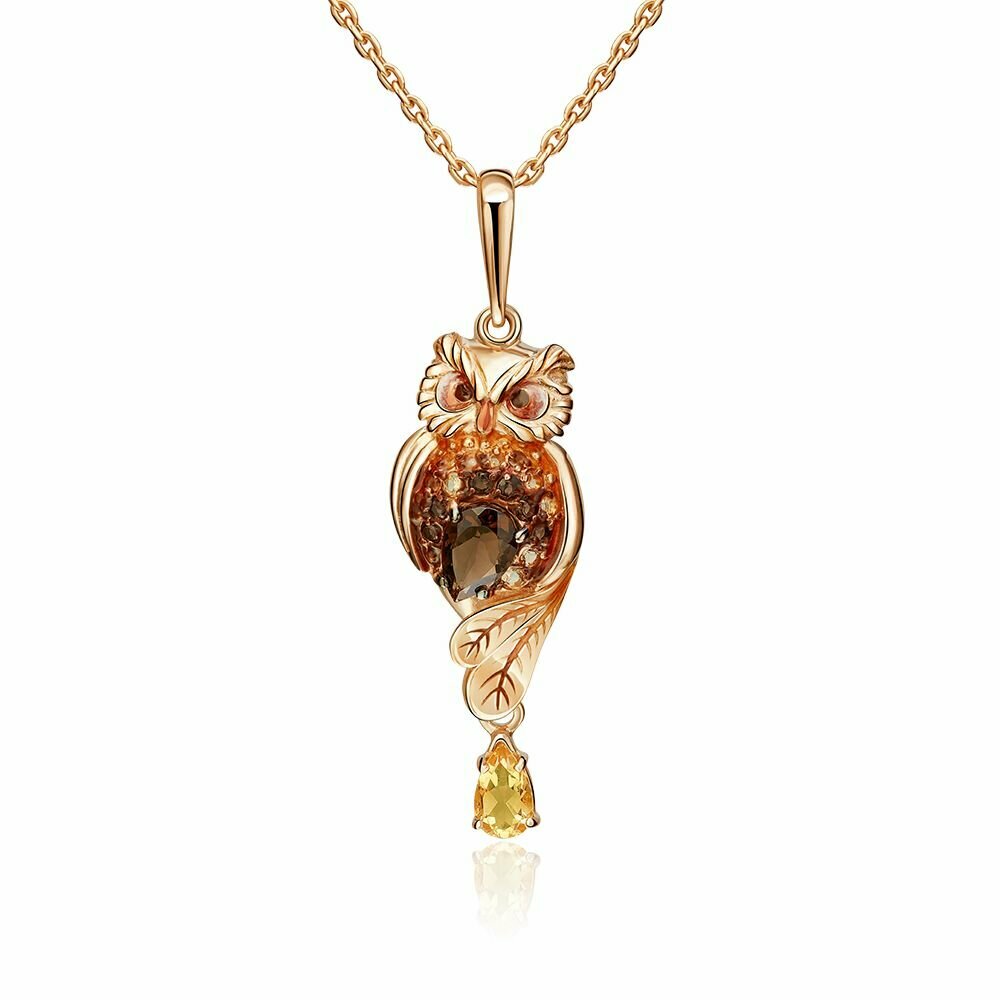 Подвеска, красное золото, 585 проба, цитрин, раухтопаз