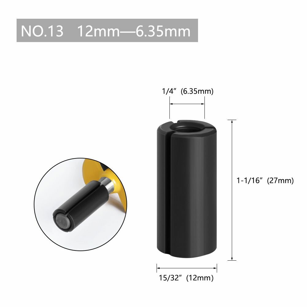 Переходник цанга с 12 мм на 6.35 мм для хвостовика фрезы
