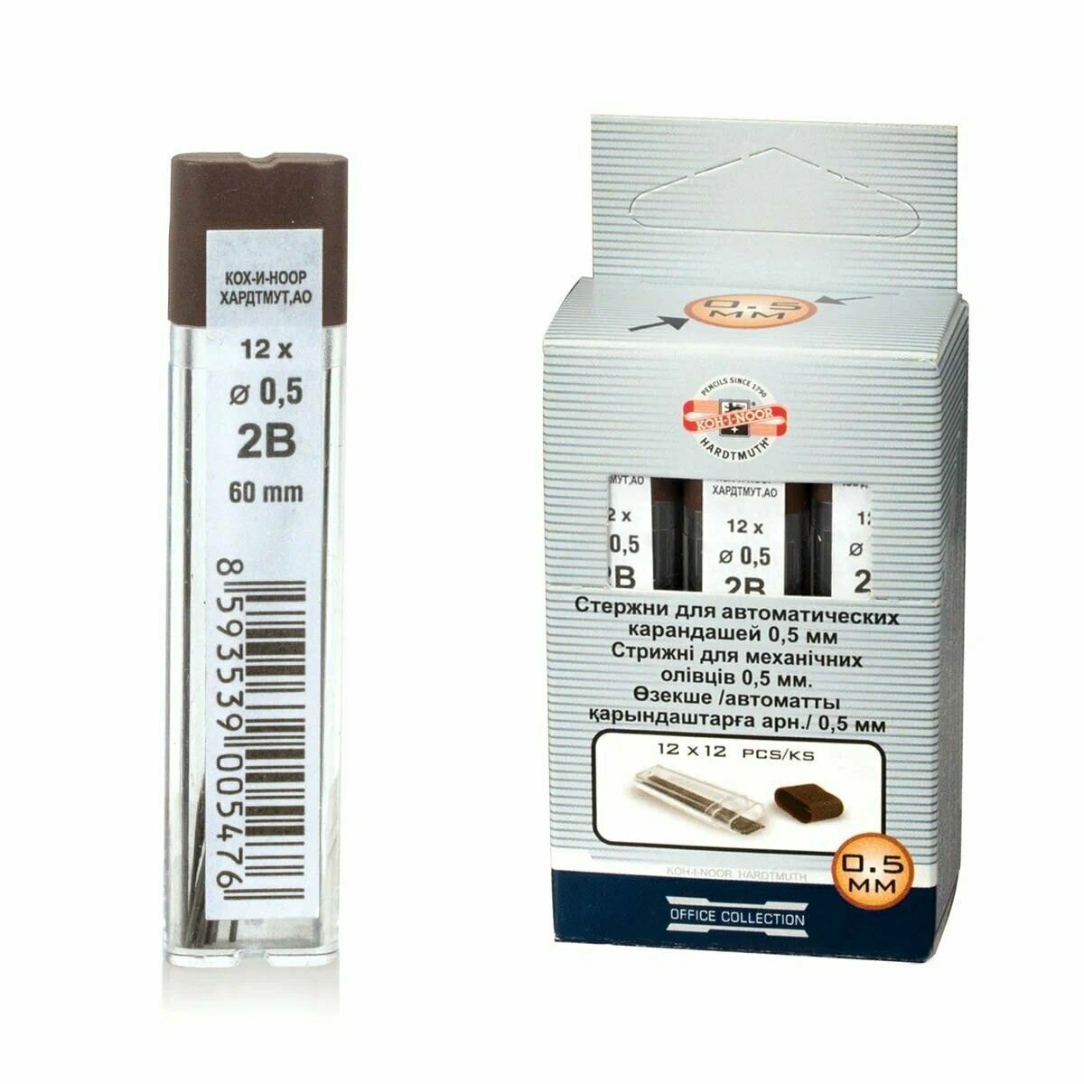 Грифели запасные 0,5 мм, 2B, KOH-I-NOOR, комплект 12 стержней, 4152/2B